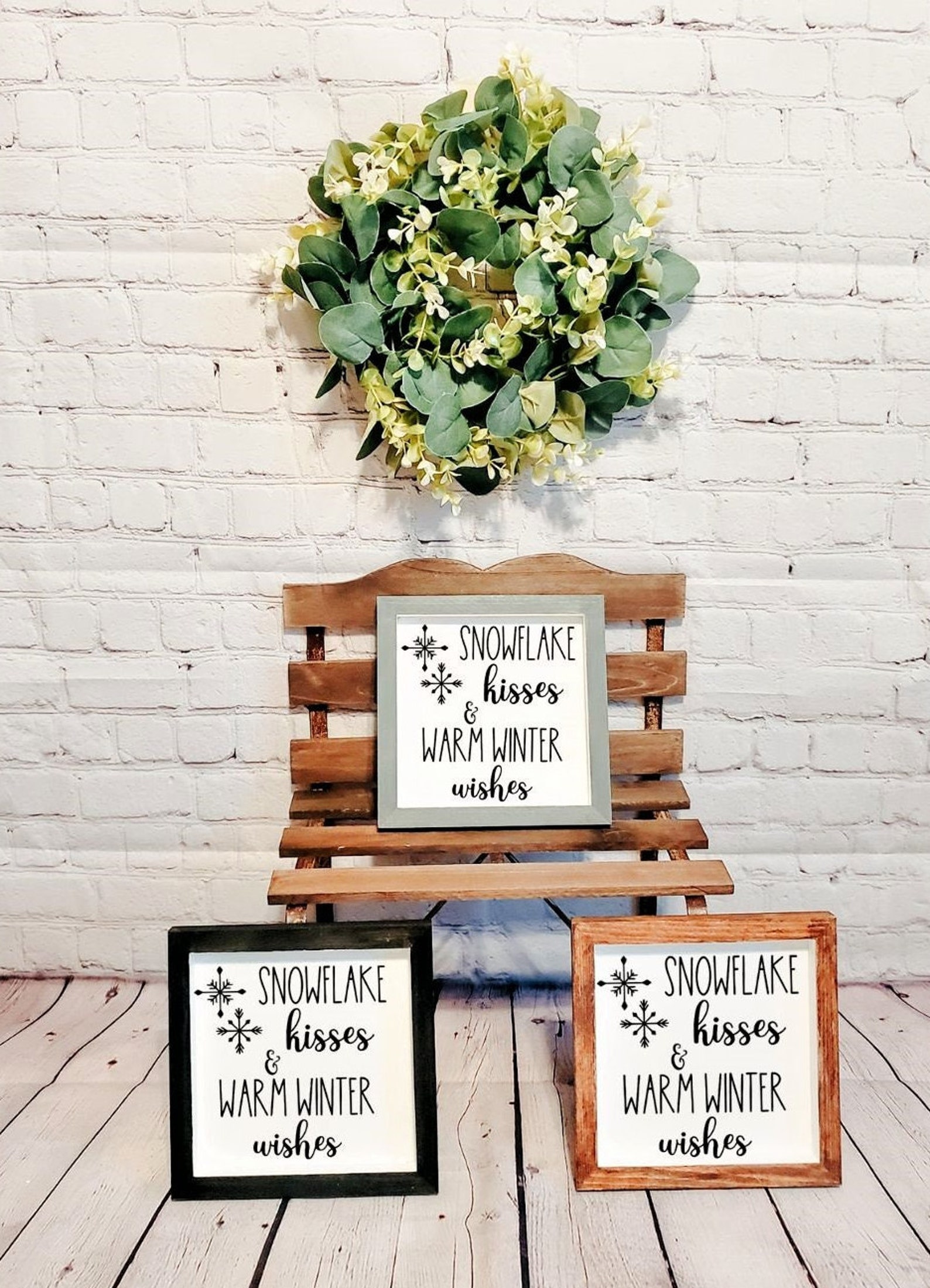 Snowflake Kisses & Warm Winter Wishes Wood Signs Holiday - Etsy