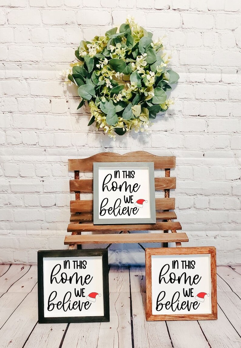 In This Home We Believe | Wood Signs | Holiday Accent Sign | Santa ...