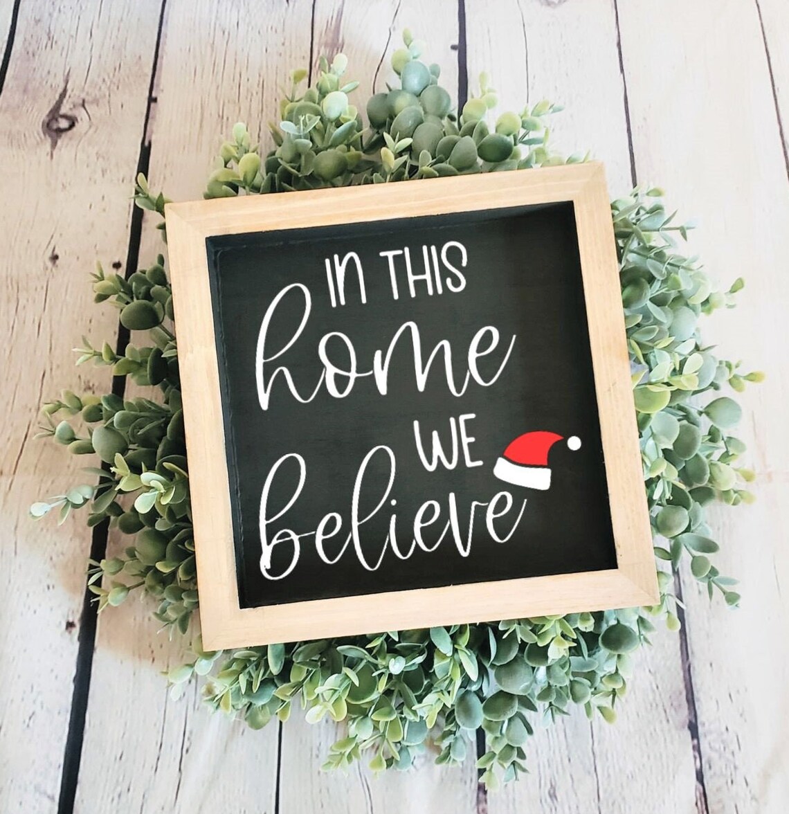 In This Home We Believe | Wood Signs | Holiday Accent Sign | Santa ...