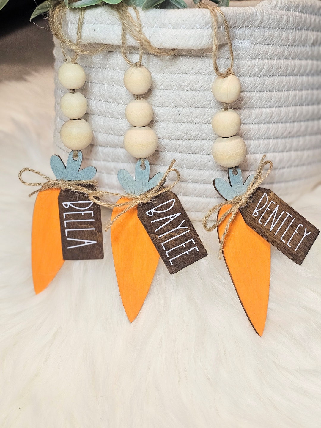 Carrot Easter Tags Wooden Easter Basket Tags Wooden Tags Wooden Bead ...