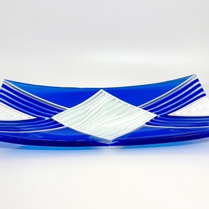 Handmade Blue & White Fused Glass Tray – Artistic Serving Dish and ...