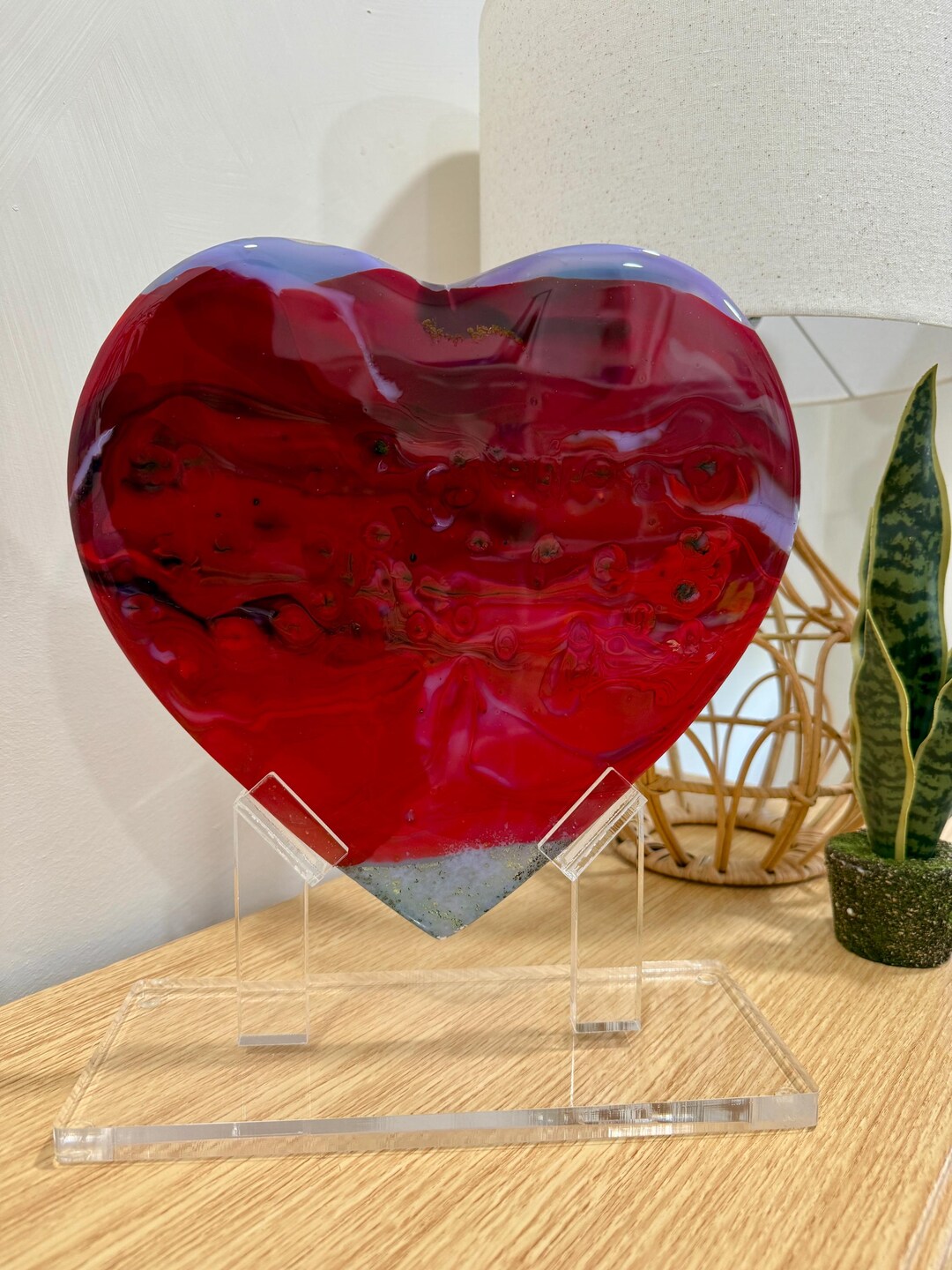 Glass Heart Sculpture, Gifts for Her, Red Heart Decor, Red Fused Glass ...