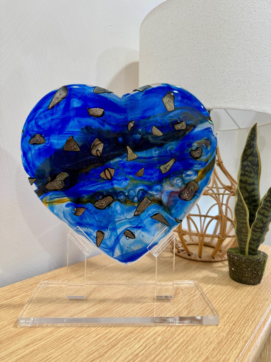 Glass Heart Sculpture, Handmade Gift, Blue Heart Decor, Valentines Day ...