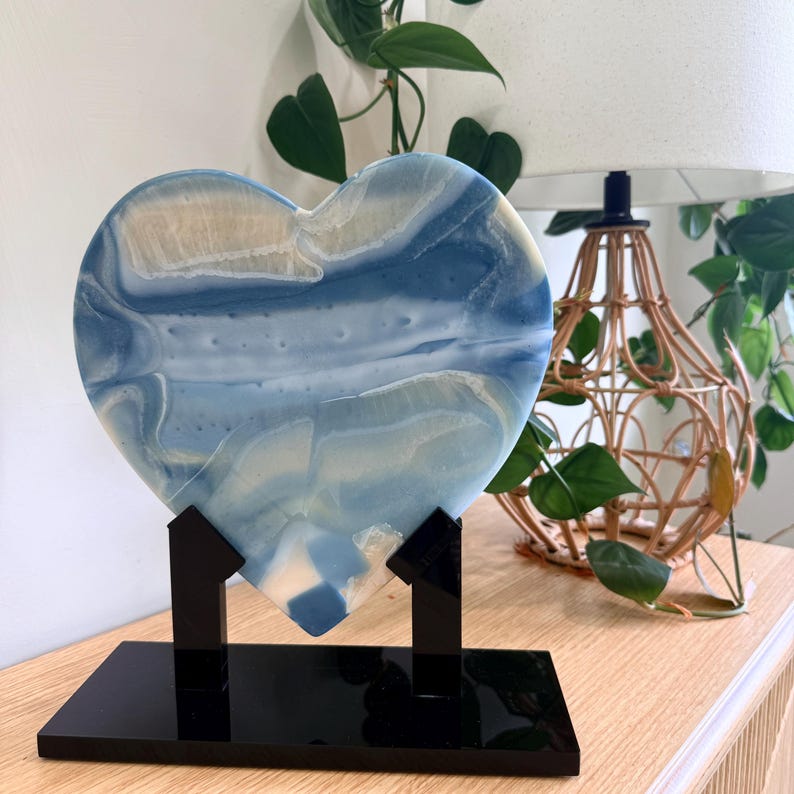 Handmade Blue Glass Heart Sculpture, Ocean Inspired Coastal Art, Soft ...