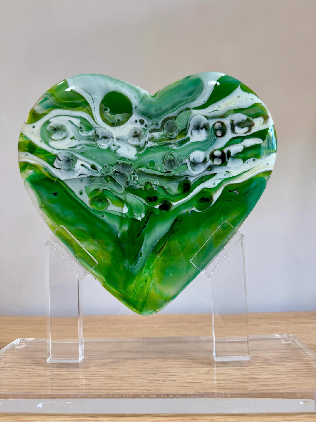 Green Heart Art, Unique Engagement Gift, Fused Glass Heart, Modern ...