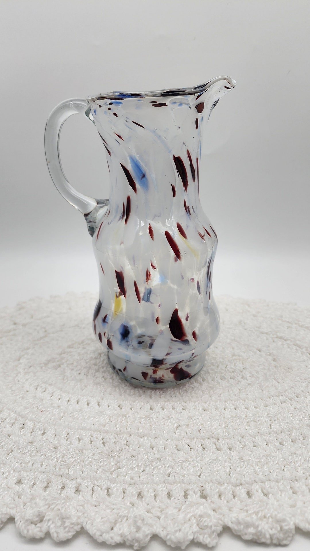 Hand Blown Confetti Glass Pitcher Blue Maroon - Etsy