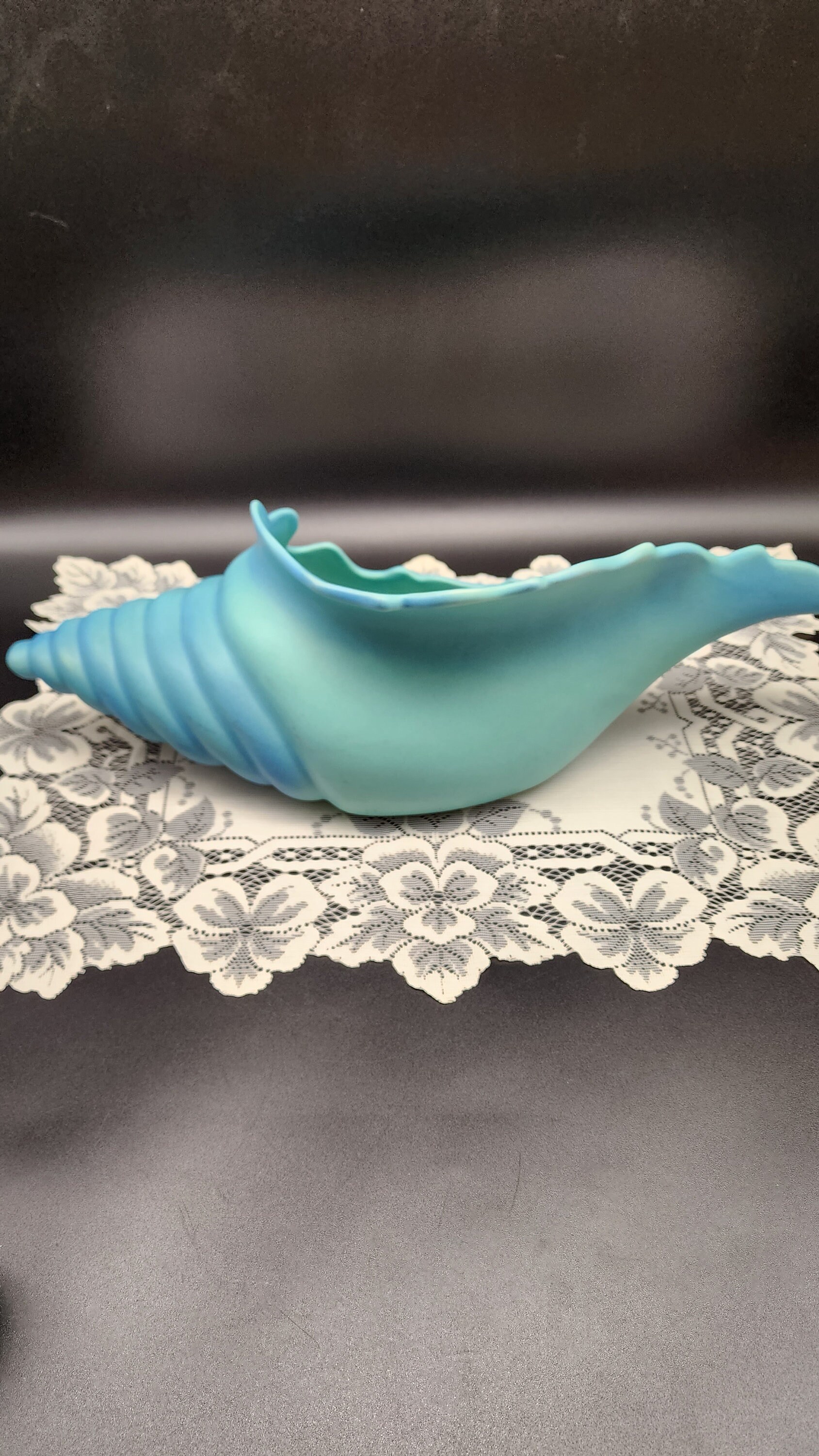 Van Briggle Conch Shell Vase/planterturquoise With Matching Flower Frog ...