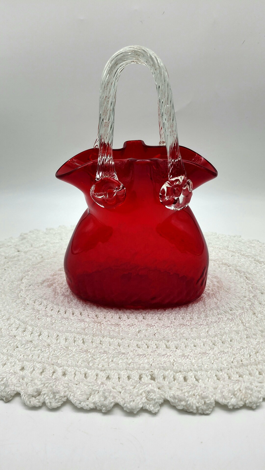Hand Blown Red Glass Purse Bag Twist Applied Handle VALENTINE Gift - Etsy