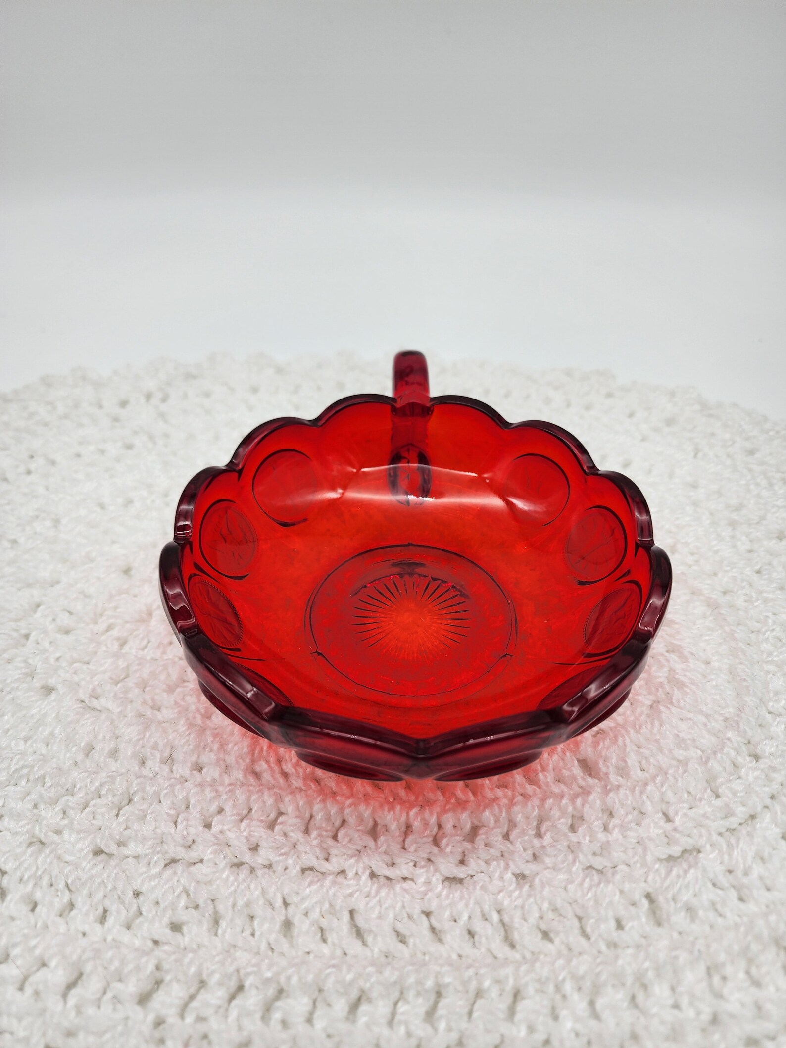 Fostoria Ruby Red Coin Dot Finger Loop Nappy Dish VTG - Etsy