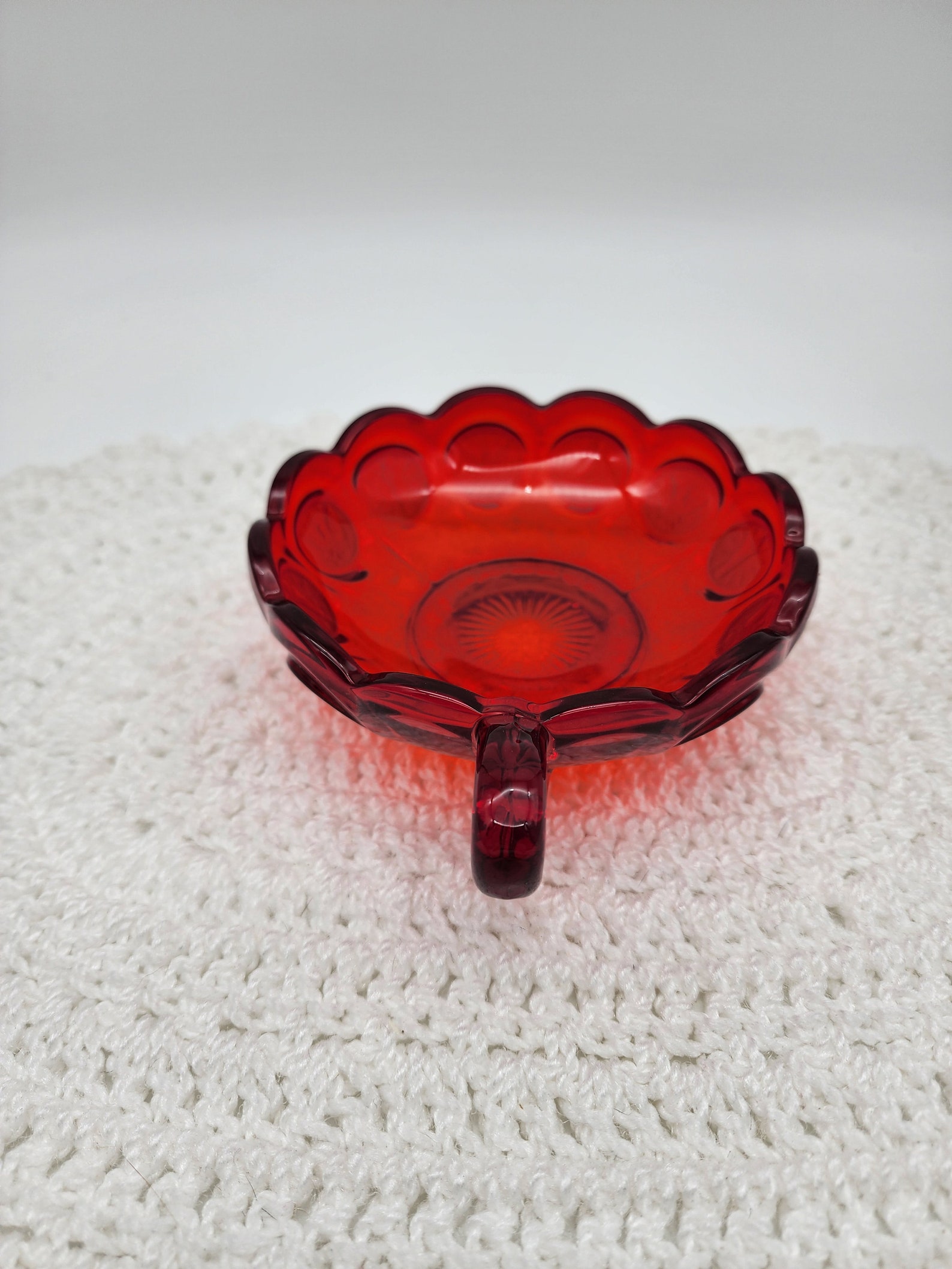 Fostoria Ruby Red Coin Dot Finger Loop Nappy Dish VTG - Etsy