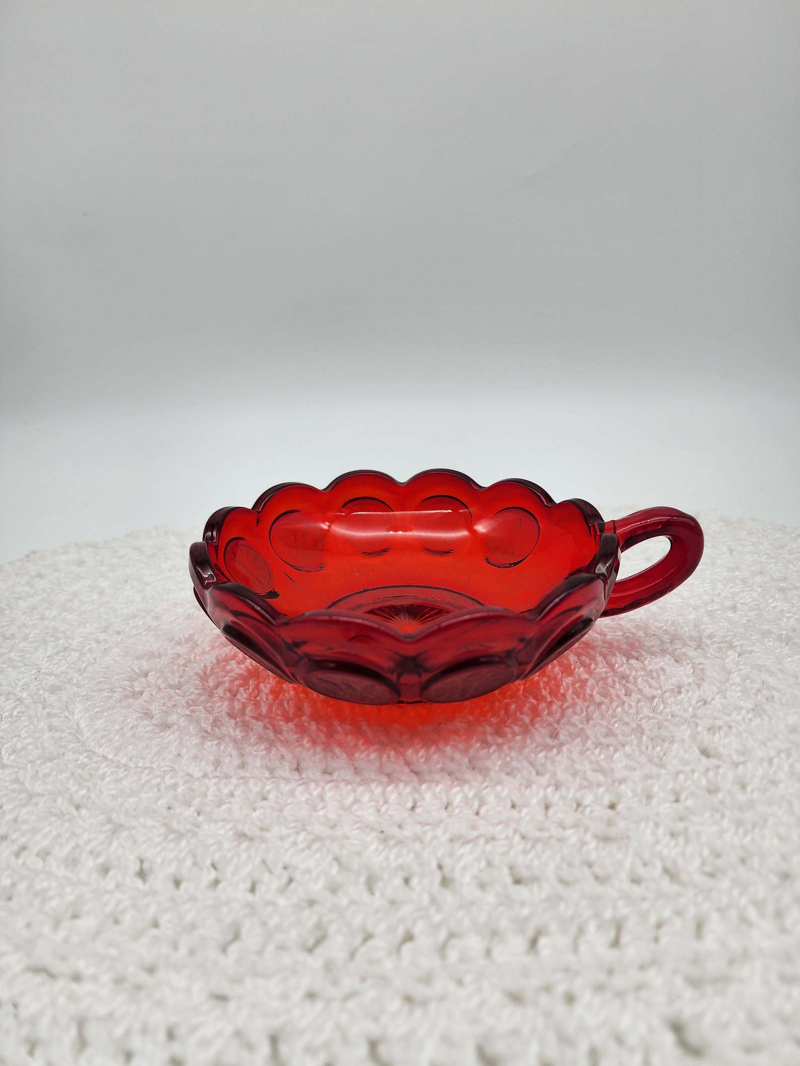 Fostoria Ruby Red Coin Dot Finger Loop Nappy Dish VTG - Etsy