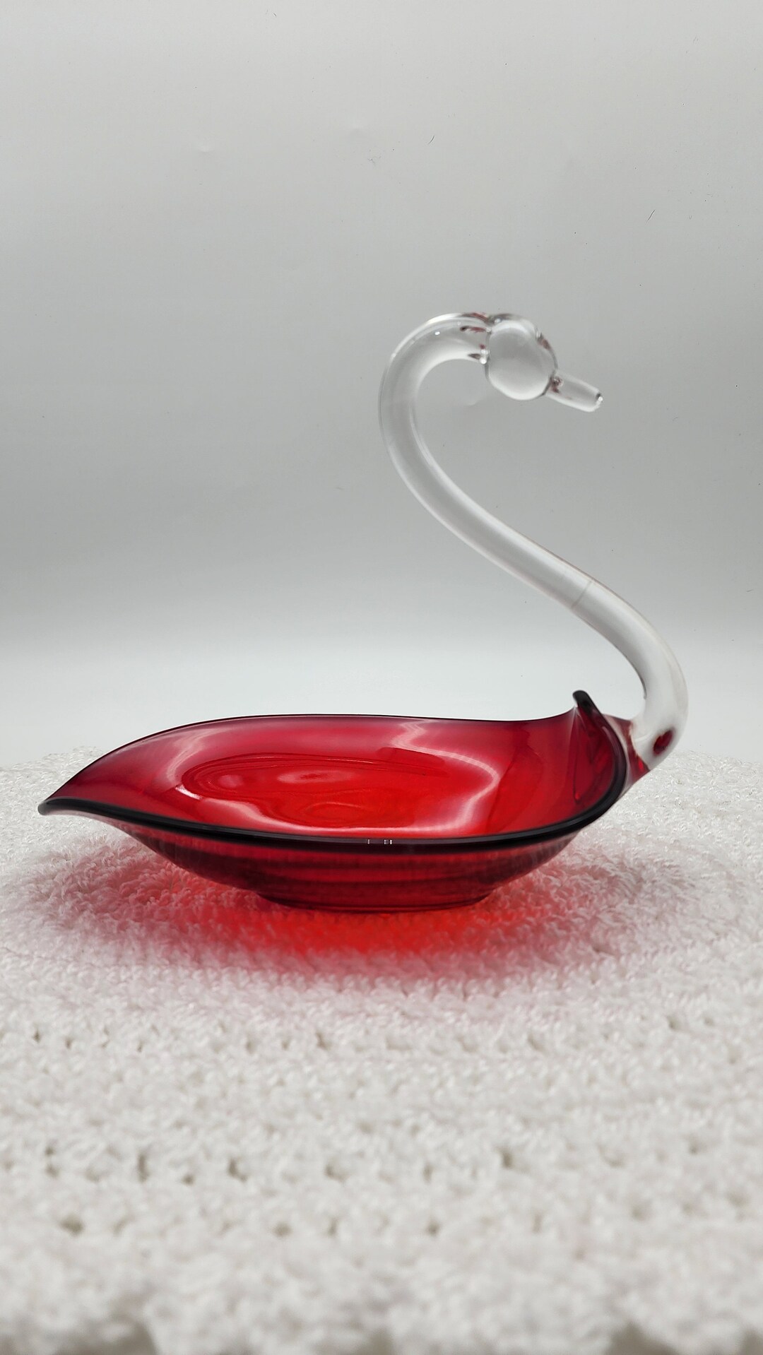 Red Glass Swan Duncan Miller Candy Dish - Etsy