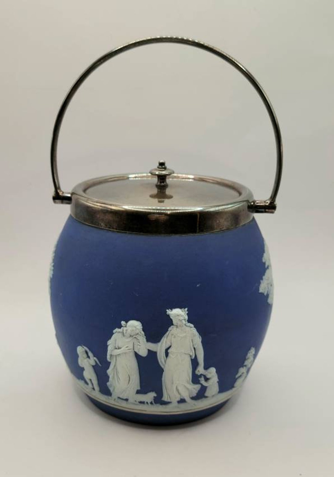 Vintage Wedgwood Blue Jasperware Biscuit Jar - Etsy