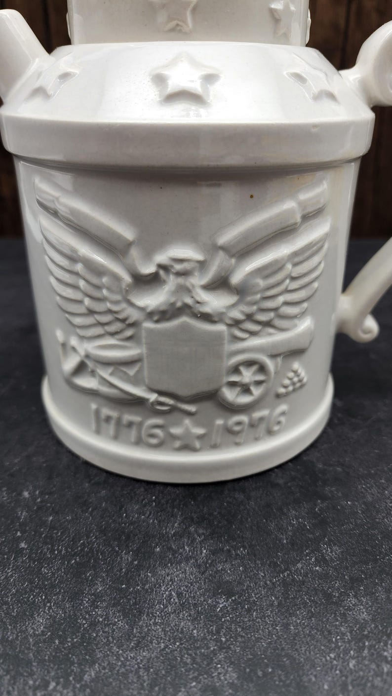 Bicentennial Ceramic Teapot Country White 1776-1976 Cannon Eagle Stars ...
