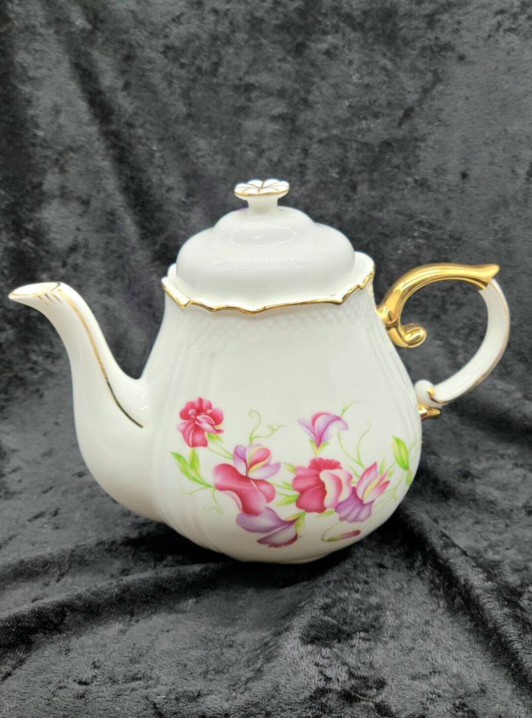 Lefton Porcelain Tea Pot Sweet Pea Floral Gold Accents 2003 - Etsy