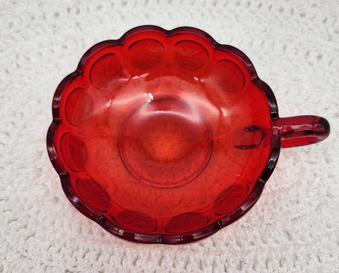 Fostoria Ruby Red Coin Dot Finger Loop Nappy Dish VTG - Etsy