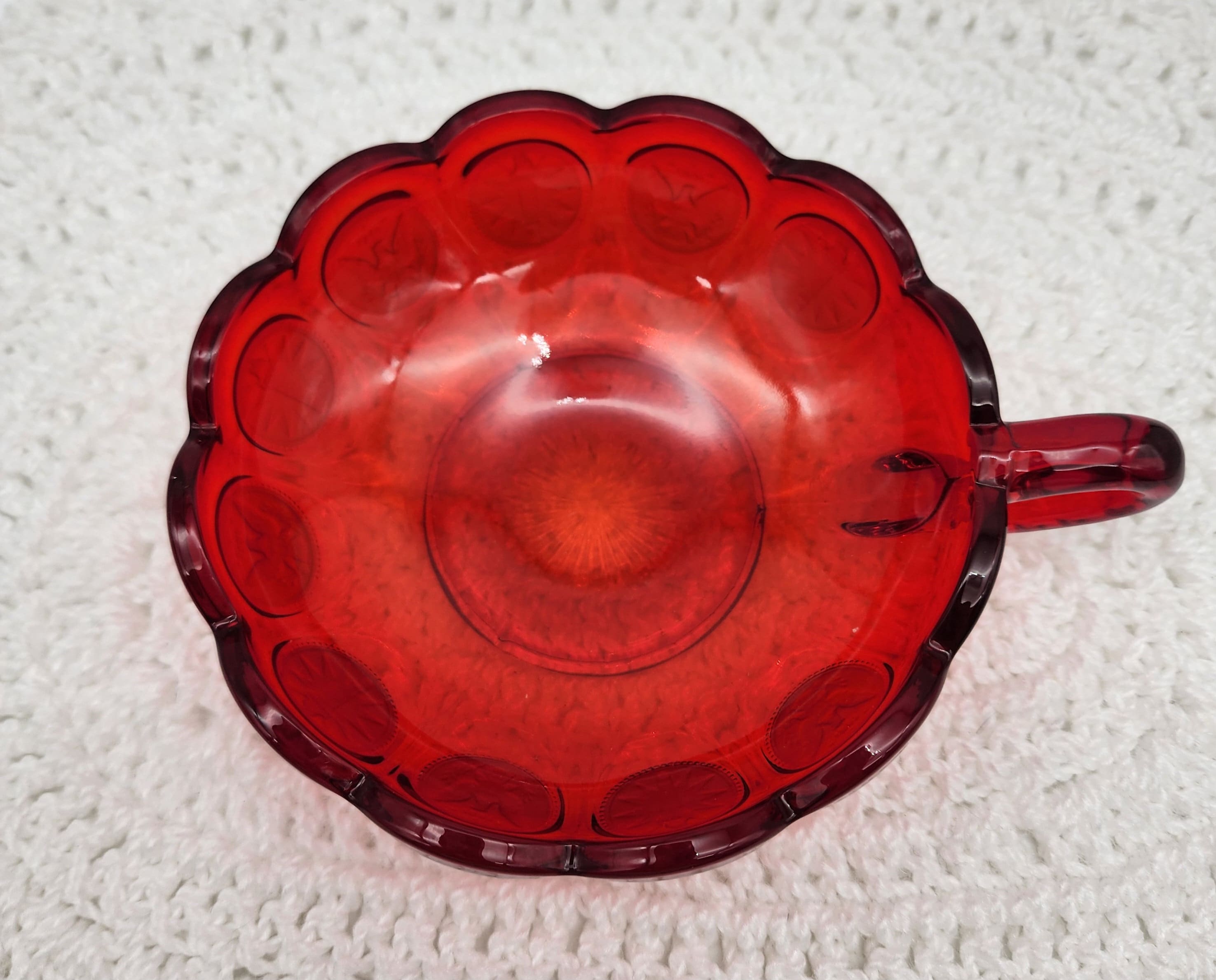 Fostoria Ruby Red Coin Dot Finger Loop Nappy Dish VTG - Etsy