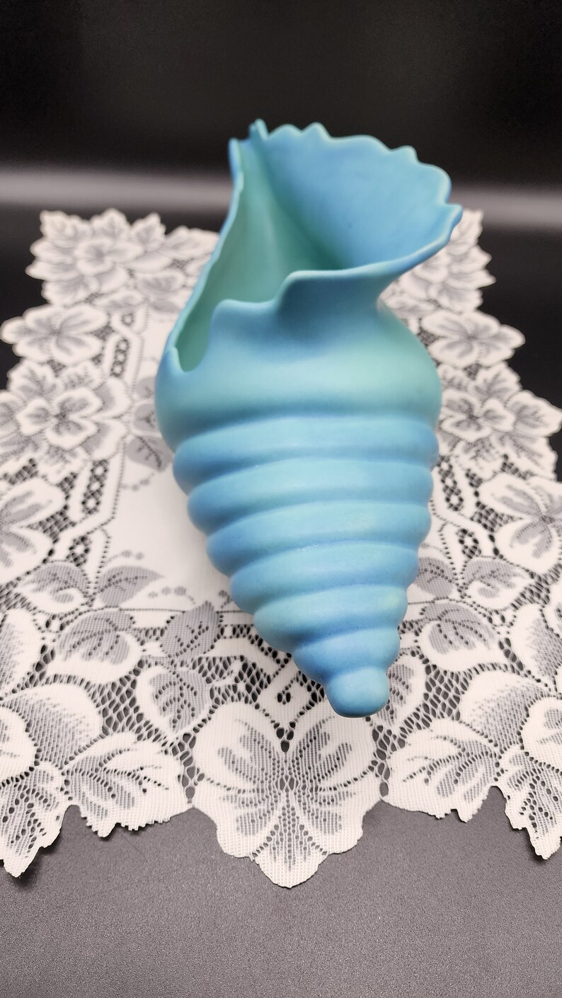 Van Briggle Conch Shell Vase/planterturquoise With Matching Flower Frog ...