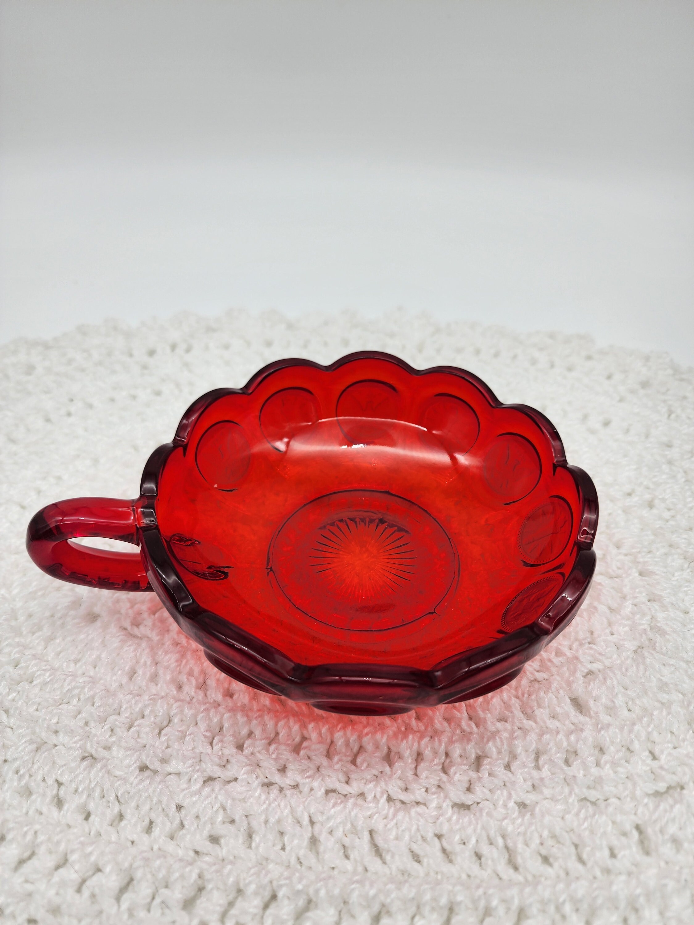 Fostoria Ruby Red Coin Dot Finger Loop Nappy Dish VTG - Etsy