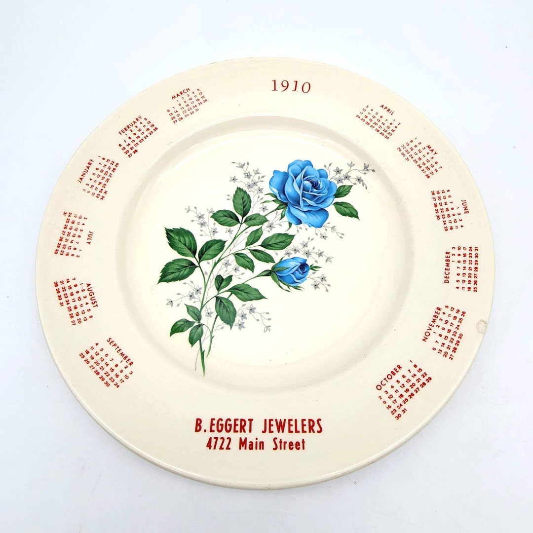 Antique Calendar Advertising Plate "b. Eggert Jewelers" 1910 Blue Rose ...