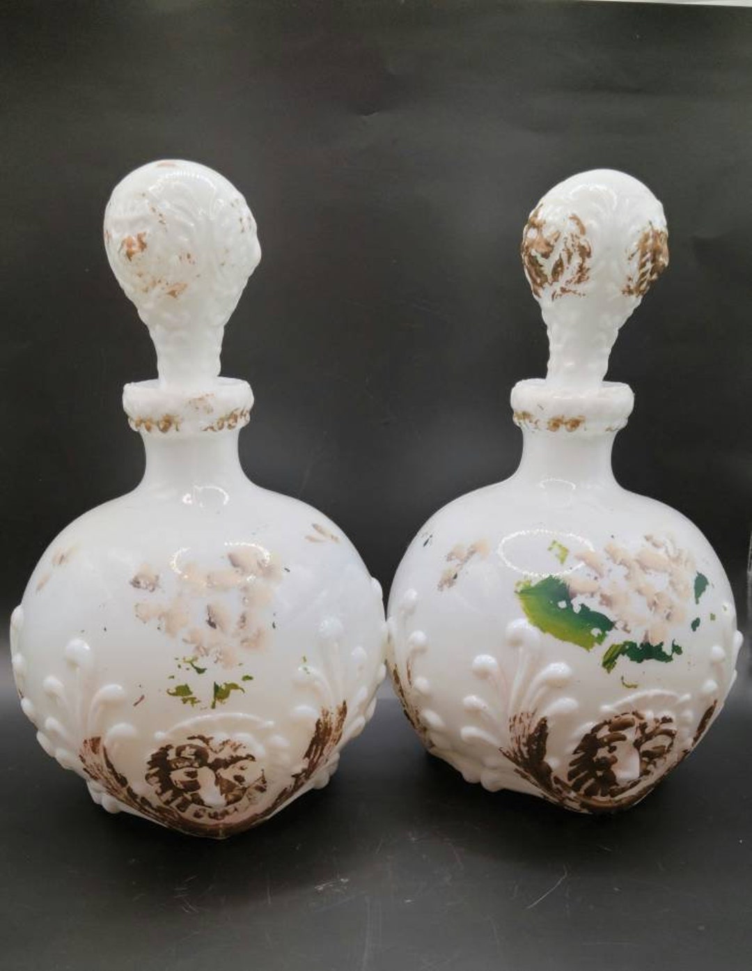 Antique White Glass Barber Bottle Decanters-pair - Etsy
