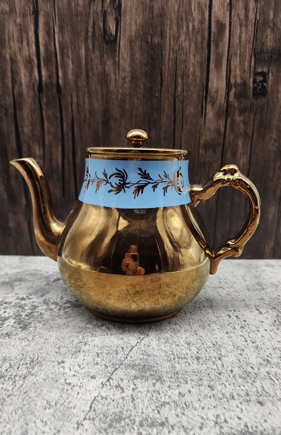 Vintage Gibson Copper Luster Blue Banded Tea Pot - Etsy