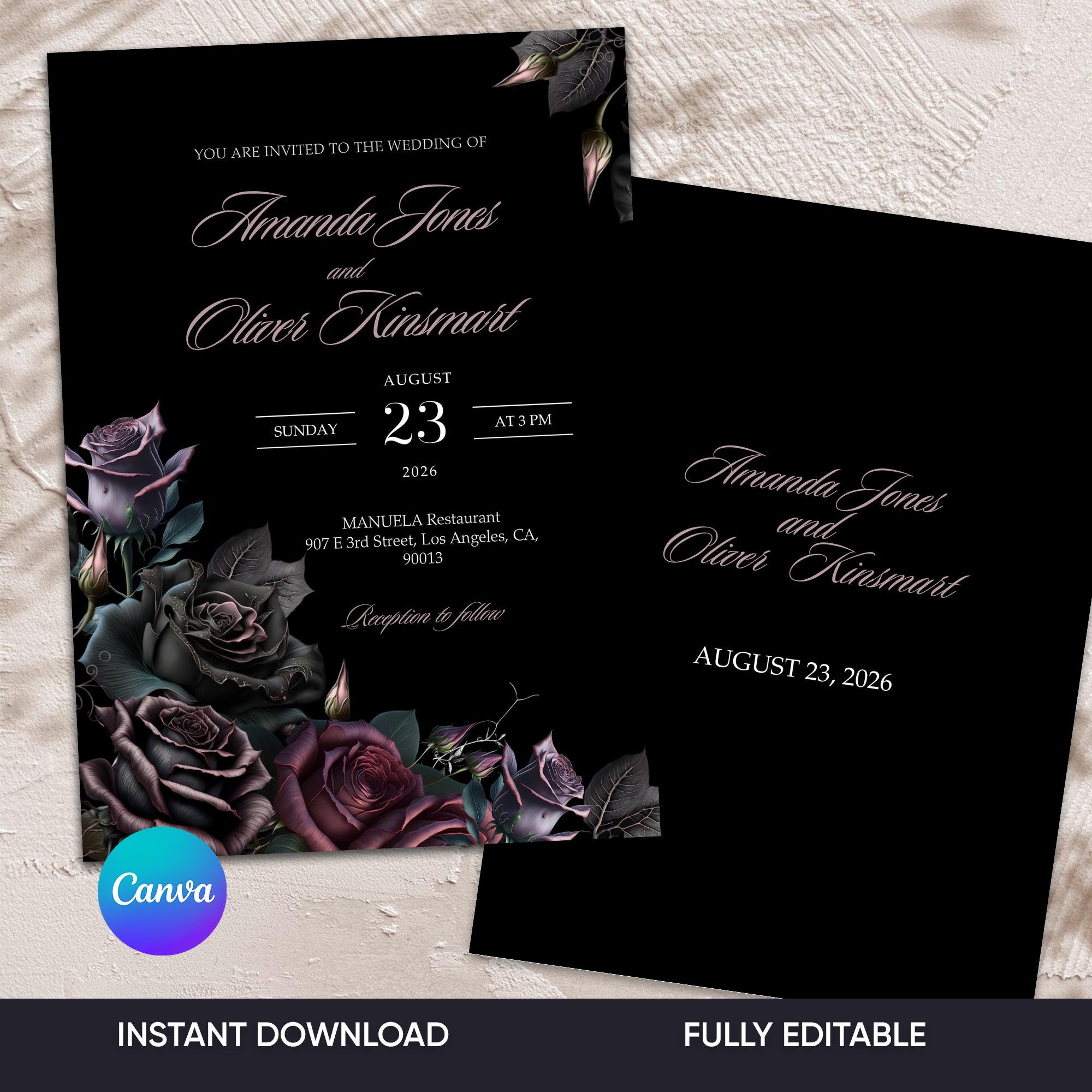 Goth Wedding Invitation Set, Gothic Invitation Dark Romance, Black ...