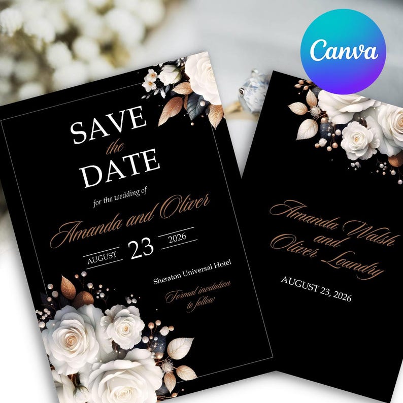Black & White Floral Save the Date: Elegant Gothic Wedding (canva ...