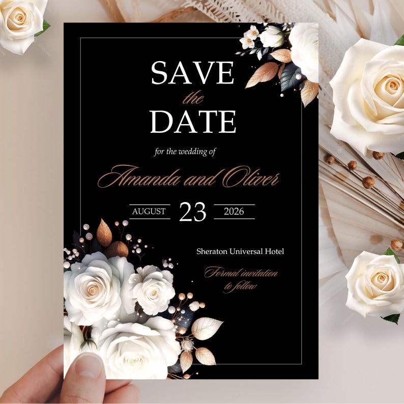 Black & White Floral Save the Date: Elegant Gothic Wedding (canva ...