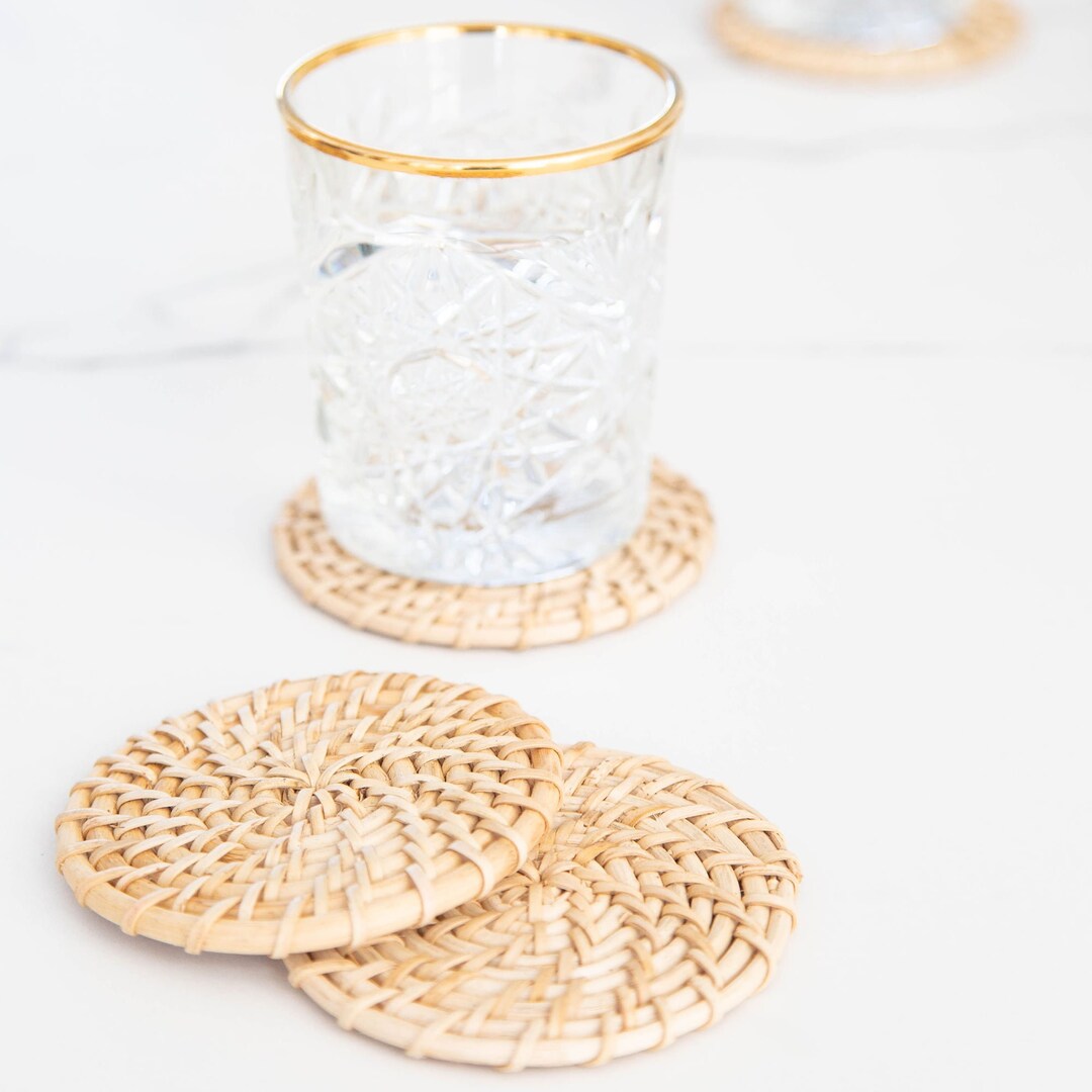 Drink Coasters for Dining Table - Handwoven - Natural - Rattan - Set of ...