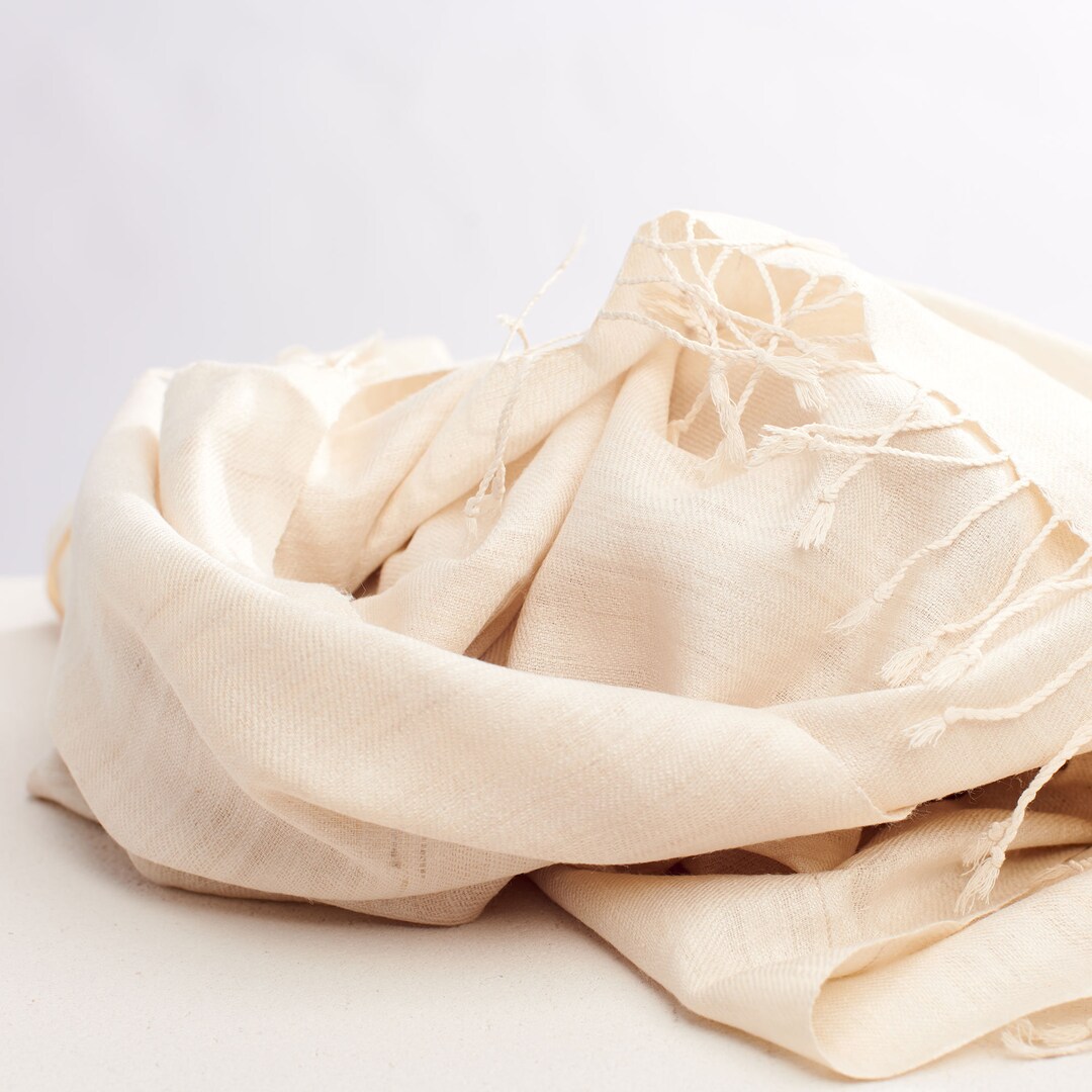 White Eri Silk Shawl – Handwoven Natural Scarf, Naturally Dyed ...