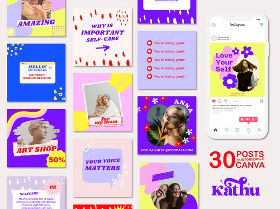 Instagram Post Templates Canva 30 Cute Posts for Instagram | Etsy