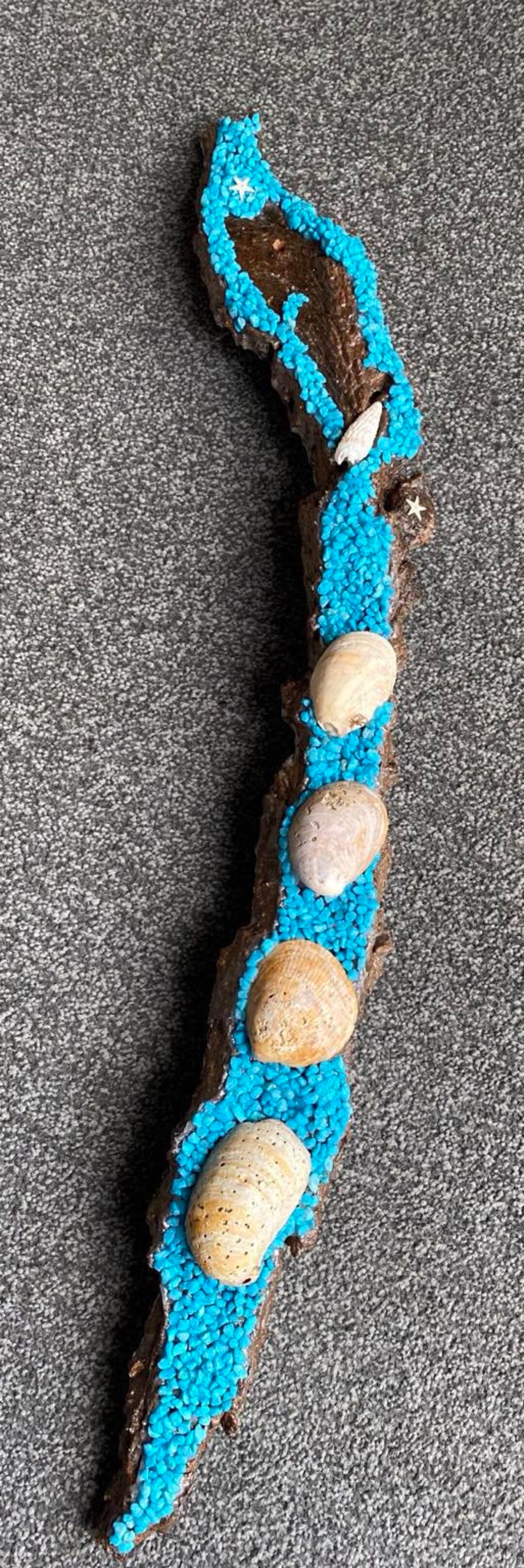 Tree Bark Sculpture. Unusual Shape. Turquoise Stones and Beach Shells ...