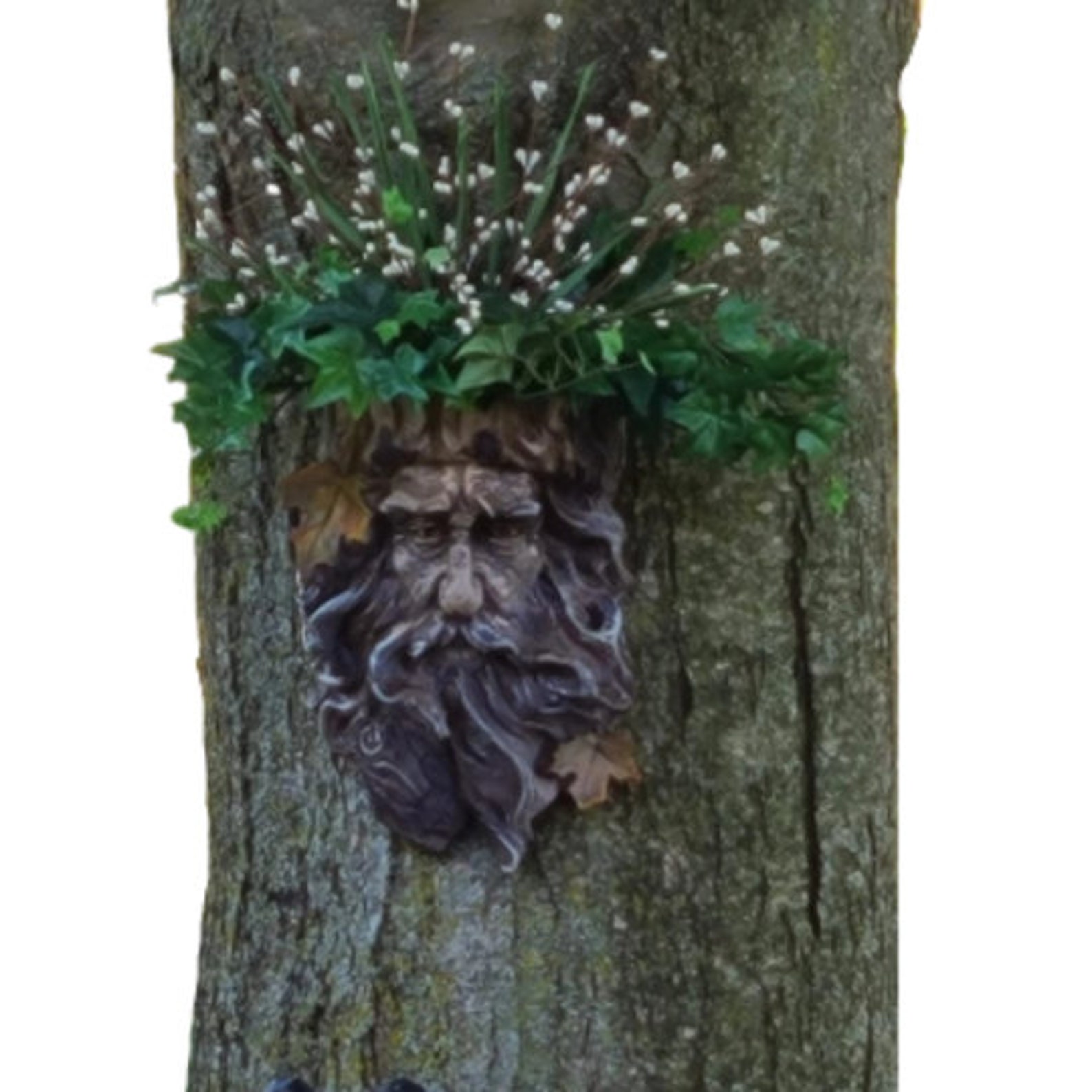 Tree Face Sculpture, Whimsical Old Man Tree Hugger Hanging Flower ...
