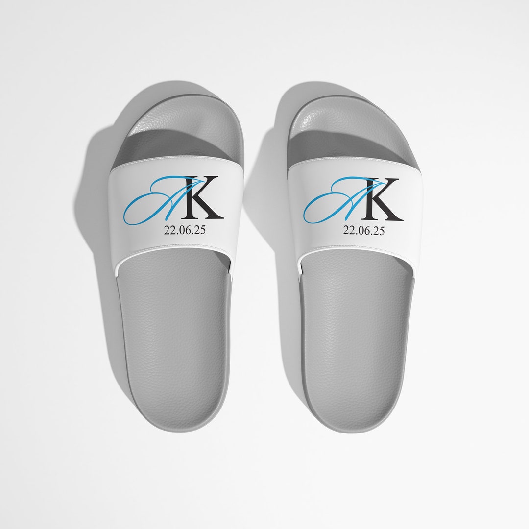 Personalized Monogram Sliders Custom Initial Sandals Monogrammed Summer ...