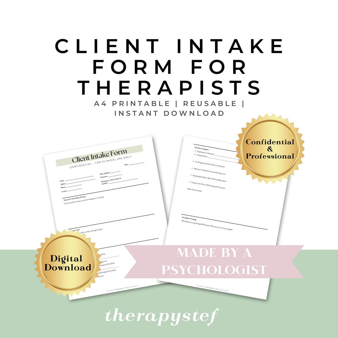 Client Intake Form for Therapists – Printable A4 PDF | Counselling ...