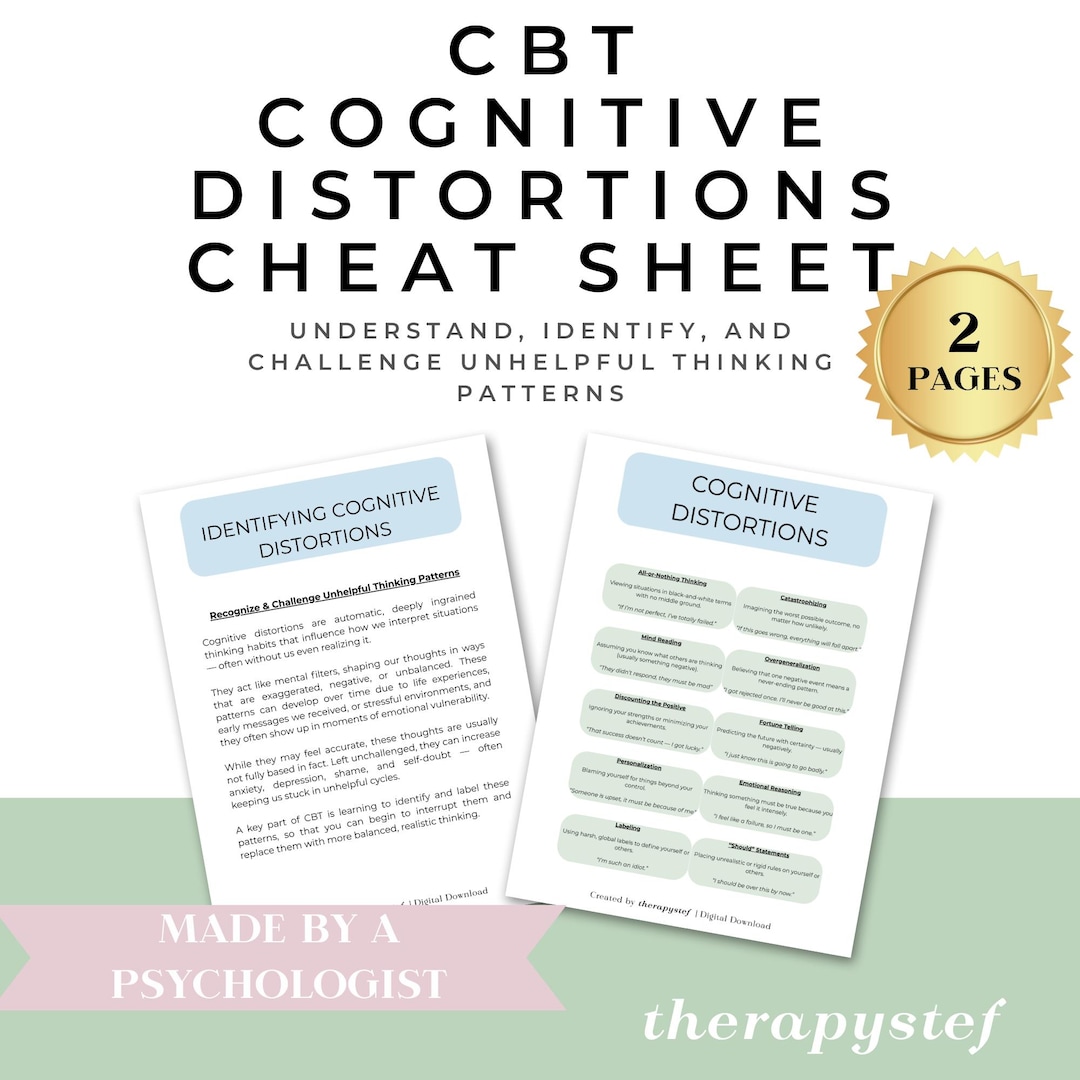 Cognitive Distortions Worksheet – Printable CBT Tool | Psychoeducation ...