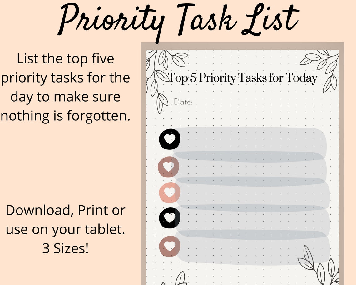 Printable Priority Task List Planner Insert Goals | Etsy
