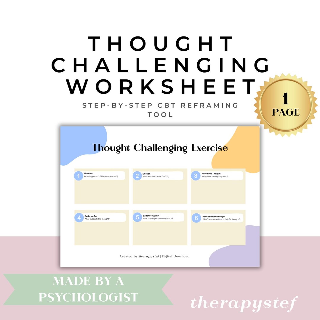 CBT Thought Record Worksheet | Anxiety & Negative Thought Challenging ...