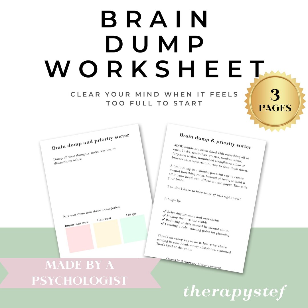 ADHD Brain Dump & Sort Sheet | Unclog Your Brain | Executive Function ...
