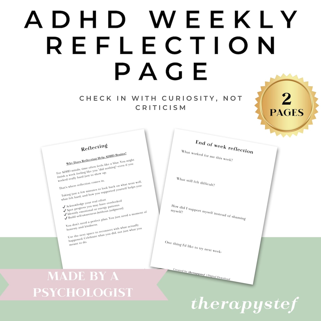 ADHD Weekly Reflection Sheet | End-of-week Reflection | Self-check-in ...