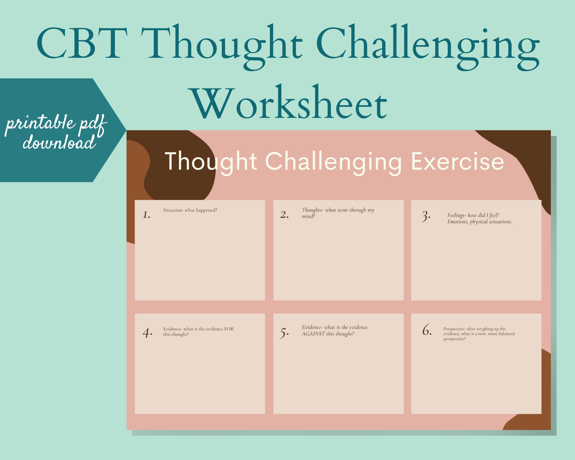 CBT Worksheets Printable/instant Download Cognitive Behavioural Therapy ...