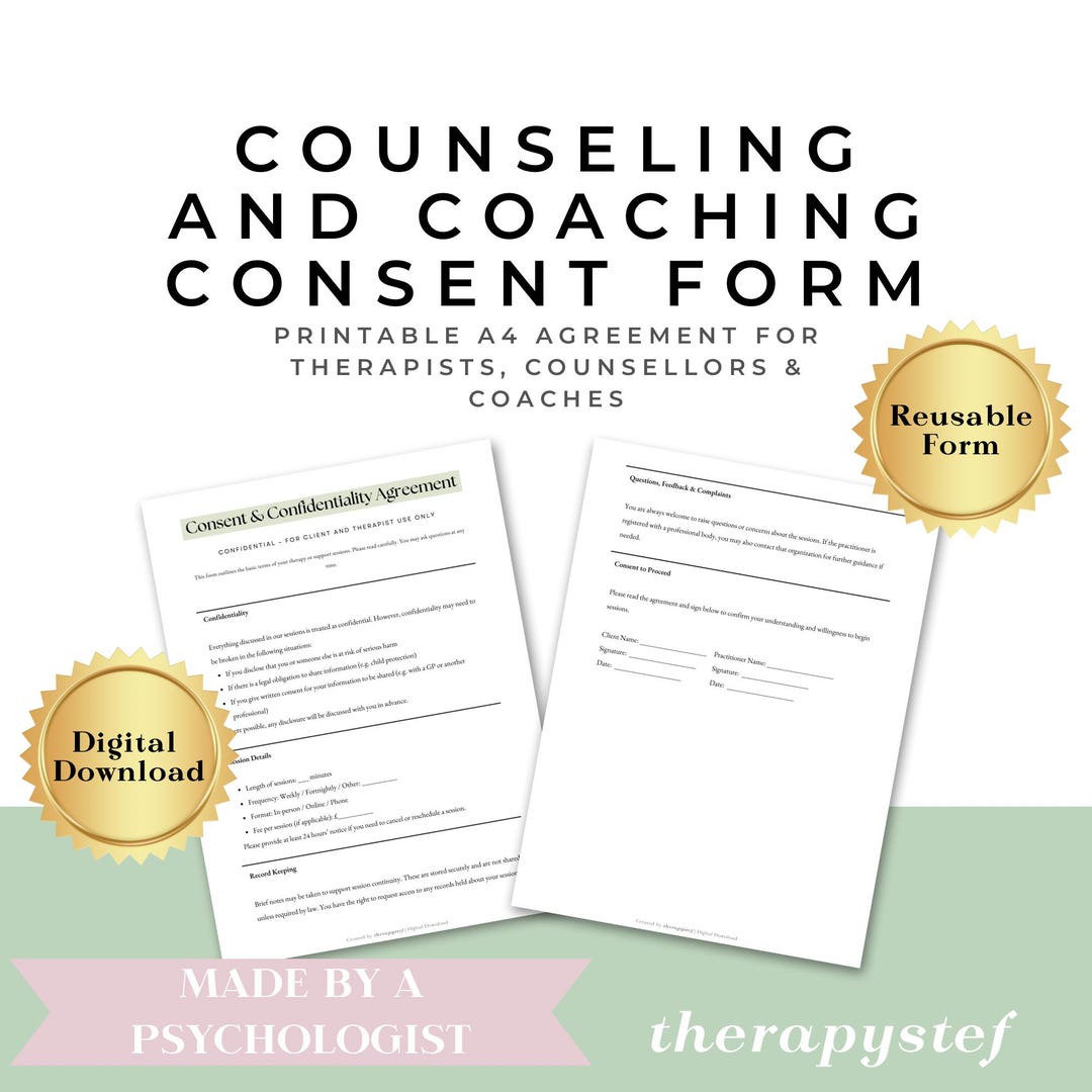 Therapist Consent Form – Printable Confidentiality Agreement | A4 PDF ...