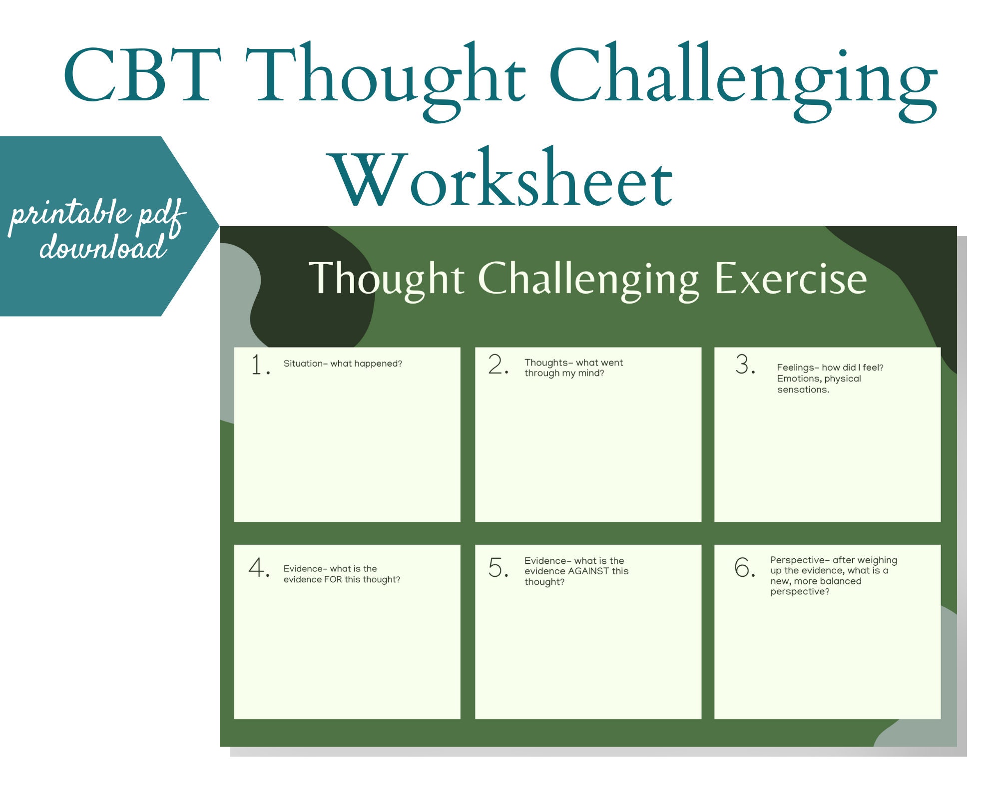 CBT Worksheets Printable/instant Download Cognitive Behavioural Therapy ...