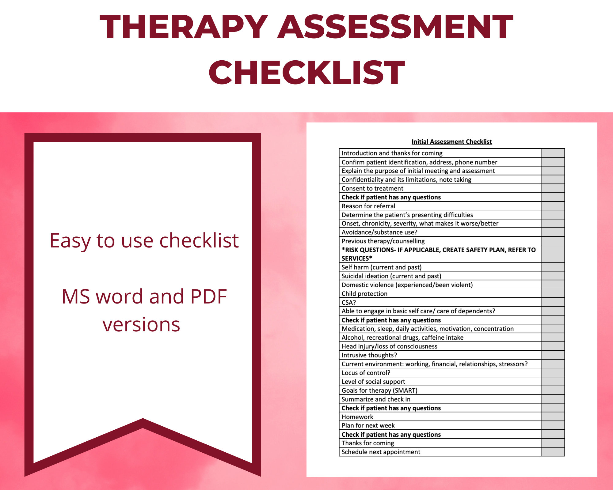 Therapy Assessment Checklist Cbt Checklist Cheat Sheet New Therapists