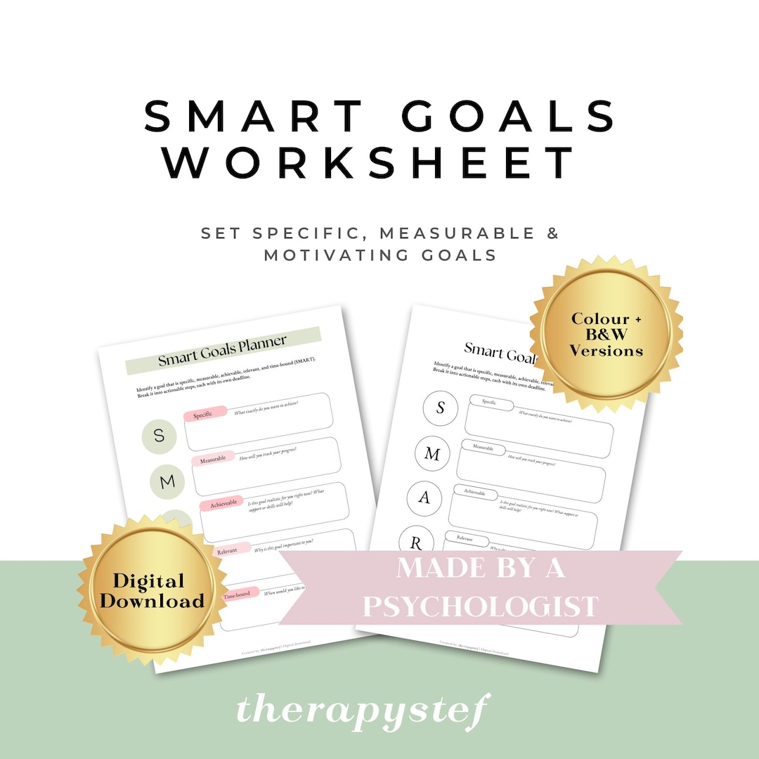SMART Goals Worksheet – Printable A4 PDF for Therapy and Coaching ...