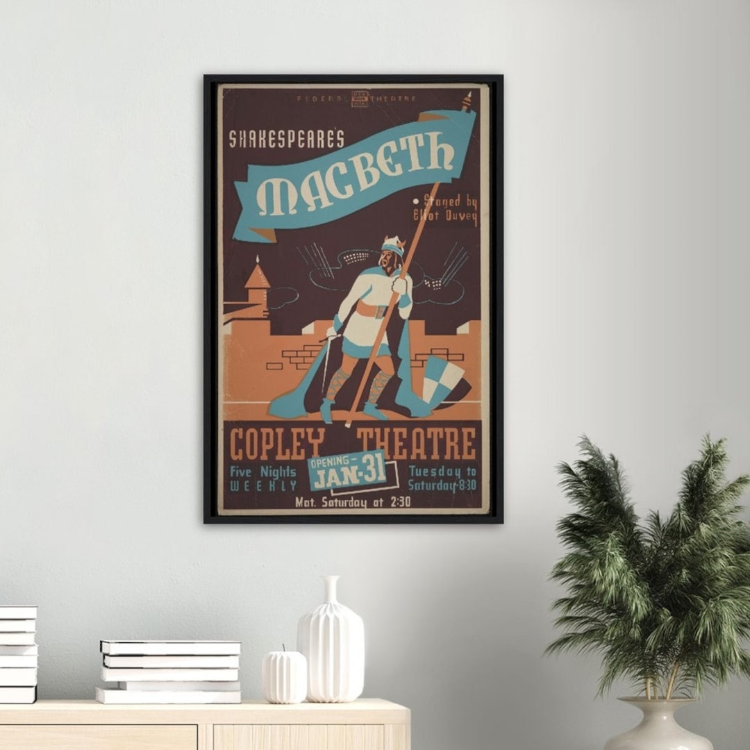 Macbeth, 1930s Vintage Framed Poster, Shakespeare, Hanging Wall Art ...