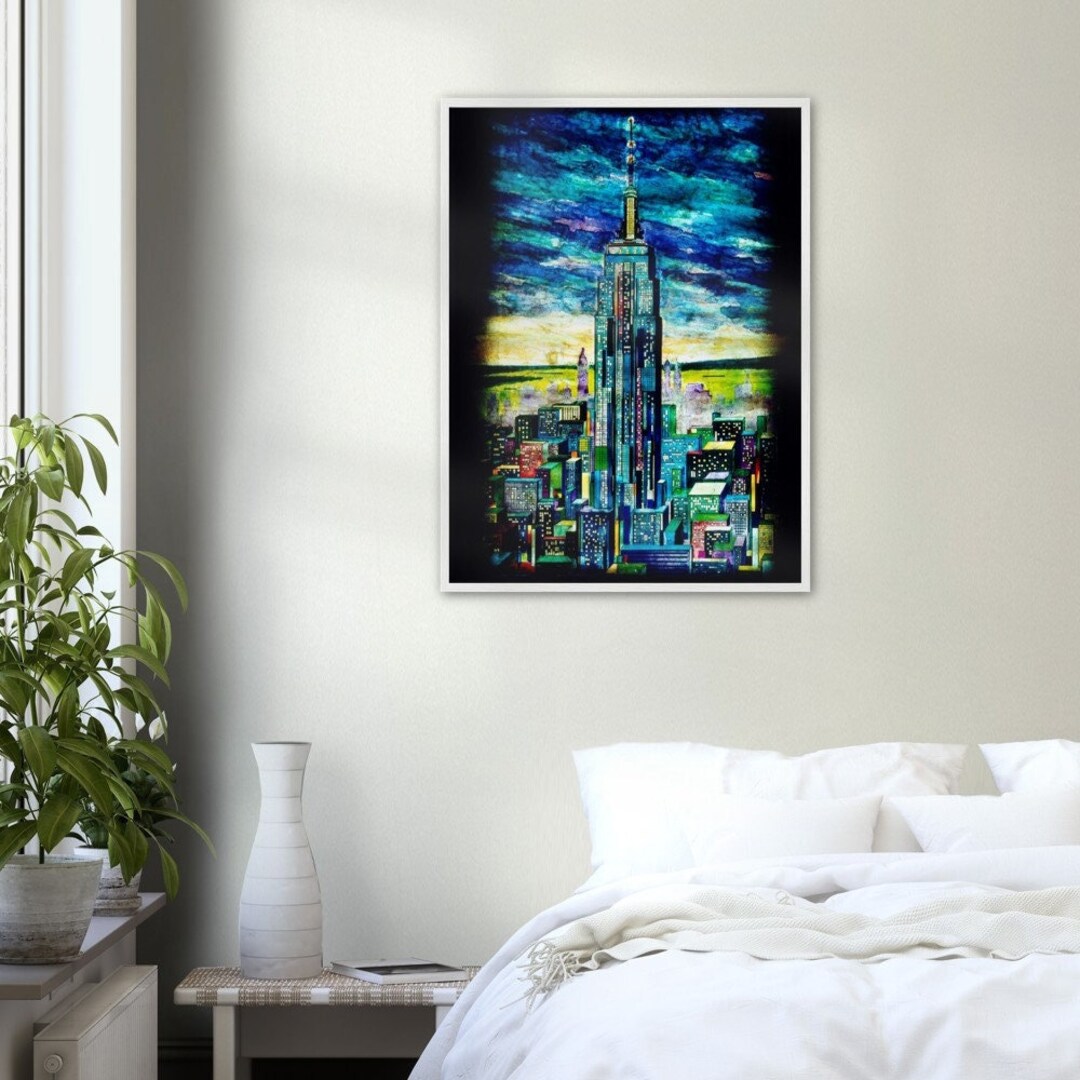 New York City Painted Glass Framed Poster, Vintage Artwork, Hanging ...