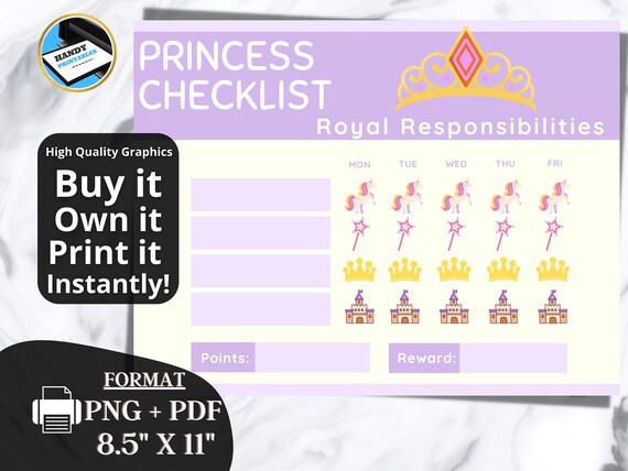 Behavior Chart for Kids Princess 5 Day Checklist for Kids - Etsy