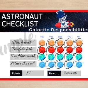 Behavior Chart for Kids, Astronaut Behavior Checklist, 5 Day Checklist ...